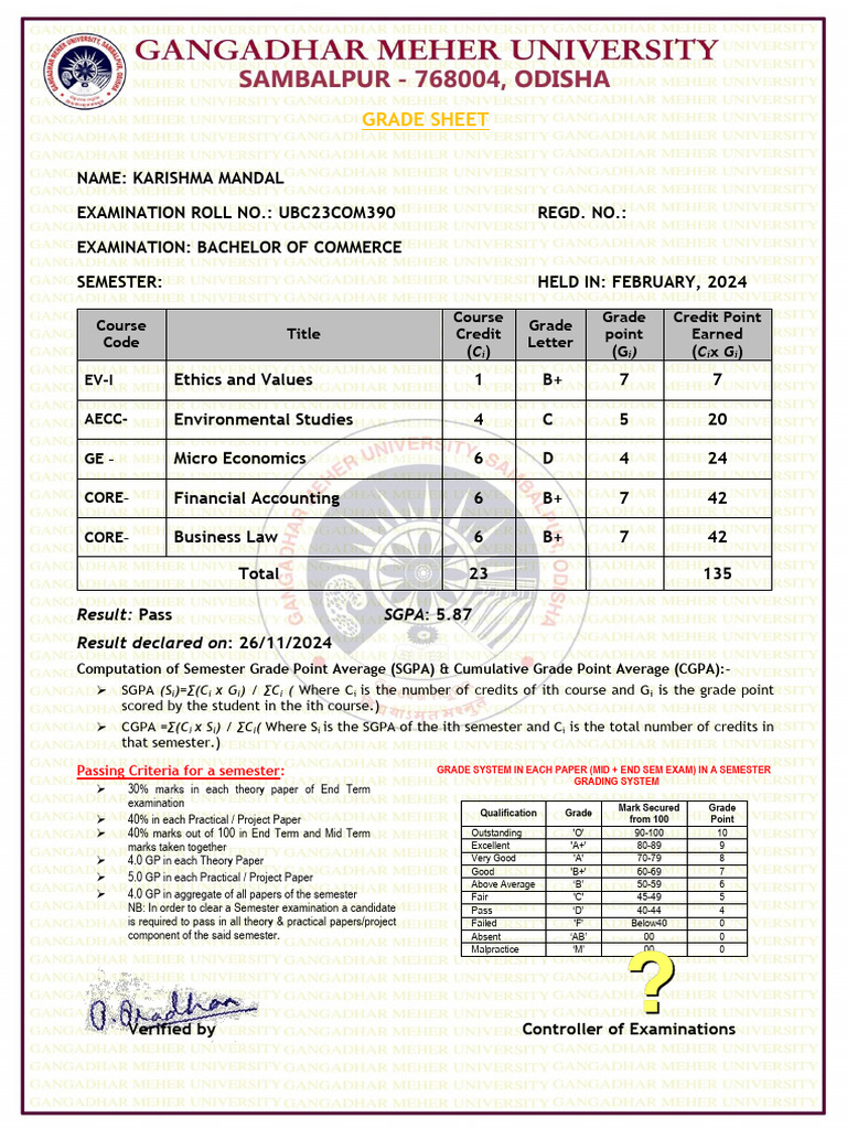 Marksheet UG-I III PG I JAN 2024 UG SEM I 2024-373 Signed | PDF ...