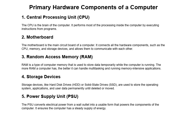 Primary Hardware Components of A Computer | PDF