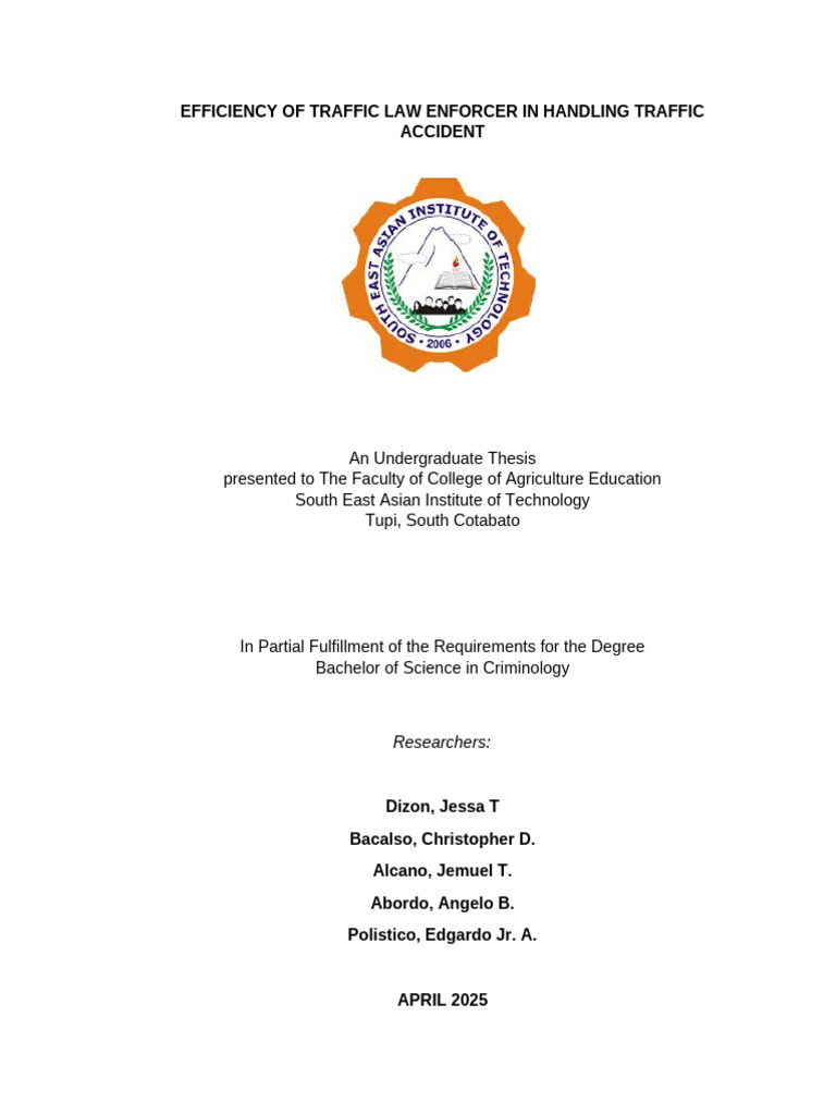Efficiency of Traffic Law Enforcer in Handling Traffic Accident | PDF ...