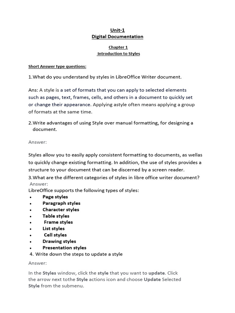 Class-X Chapter-1 Introduction to Styles (Unit-1) | PDF | Software ...