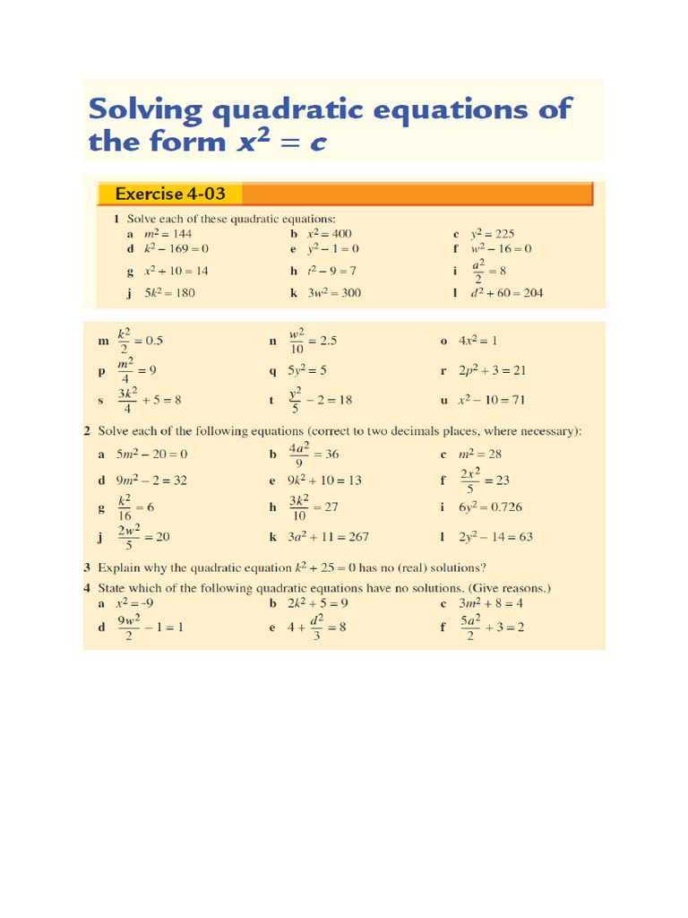 Quadratic equations Middle NCM | PDF
