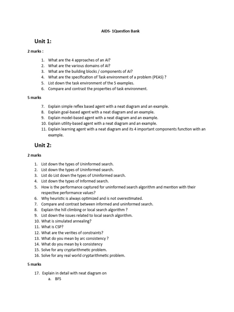 IA1- Question Bank_IA1_AIDS_1_Feb_2025 | PDF | Algorithms And Data ...