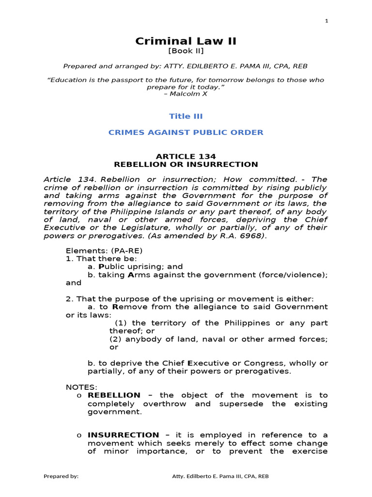 Crimes Against Public Order 03.01.24 | PDF | Treason | Crimes