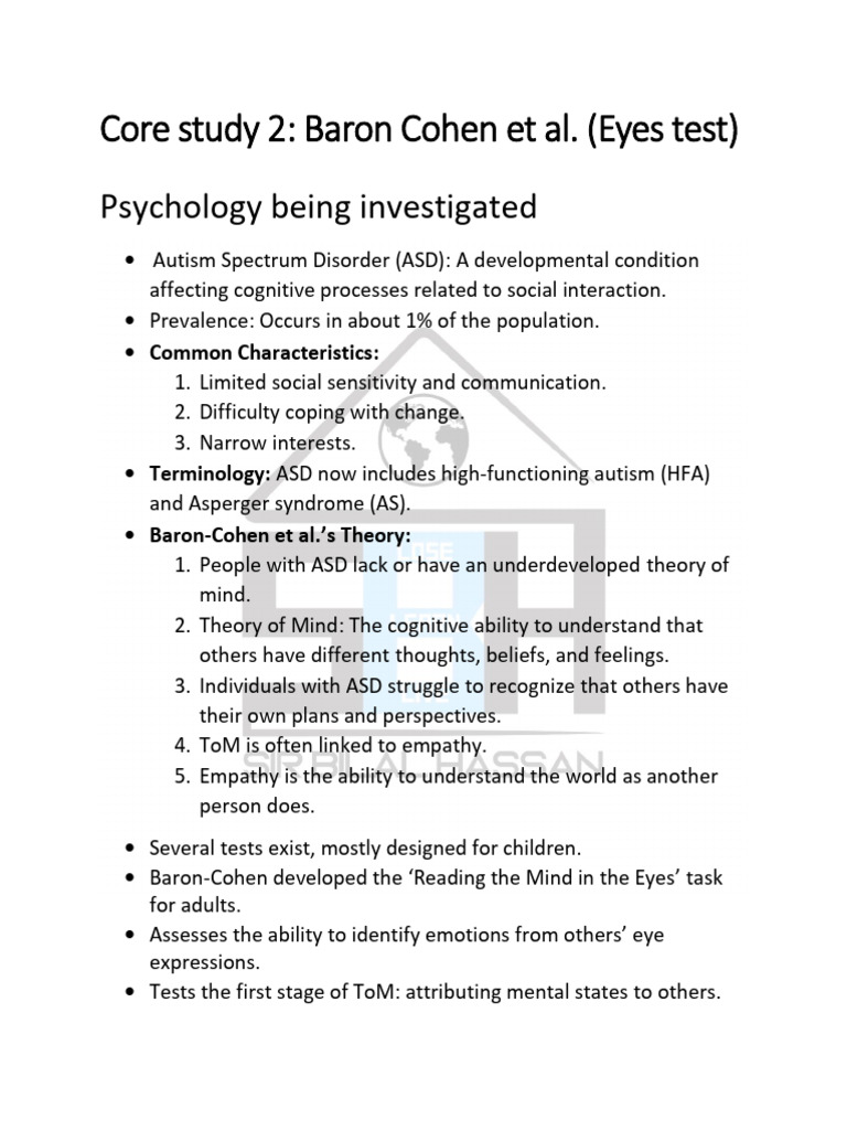 Baron-Cohen Et Al. (Eyes Test) | PDF | Autism | Theory Of Mind