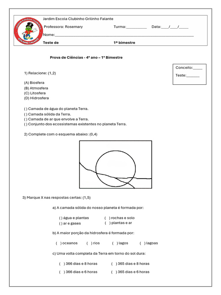 Folha Padrão de Testes e Provas-7. | PDF | Terra | Lua