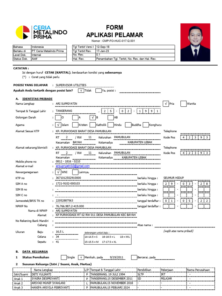 01 Form Aplikasi Pelamar - CMP (Final) | PDF