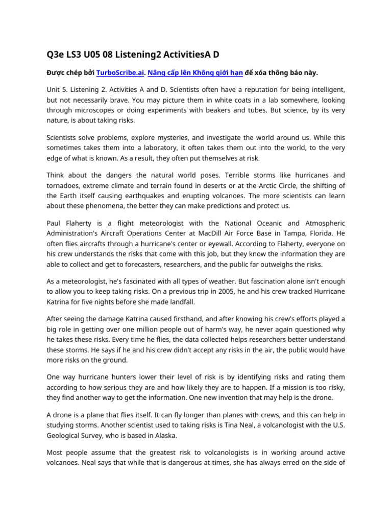 Q3e LS3 U05 08 Listening2 ActivitiesA D | PDF | Risk | Tropical Cyclones
