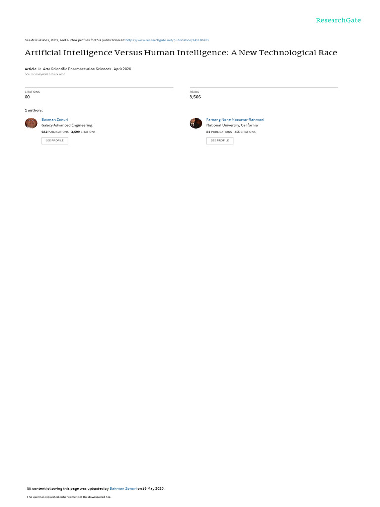 Artificial Intelligence Versus Human Intelligence A New Technological ...