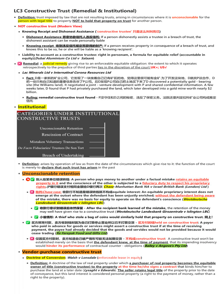 LC3 Constructive Trust (考试版) | PDF | English Trust Law | Civil Law (Common Law)