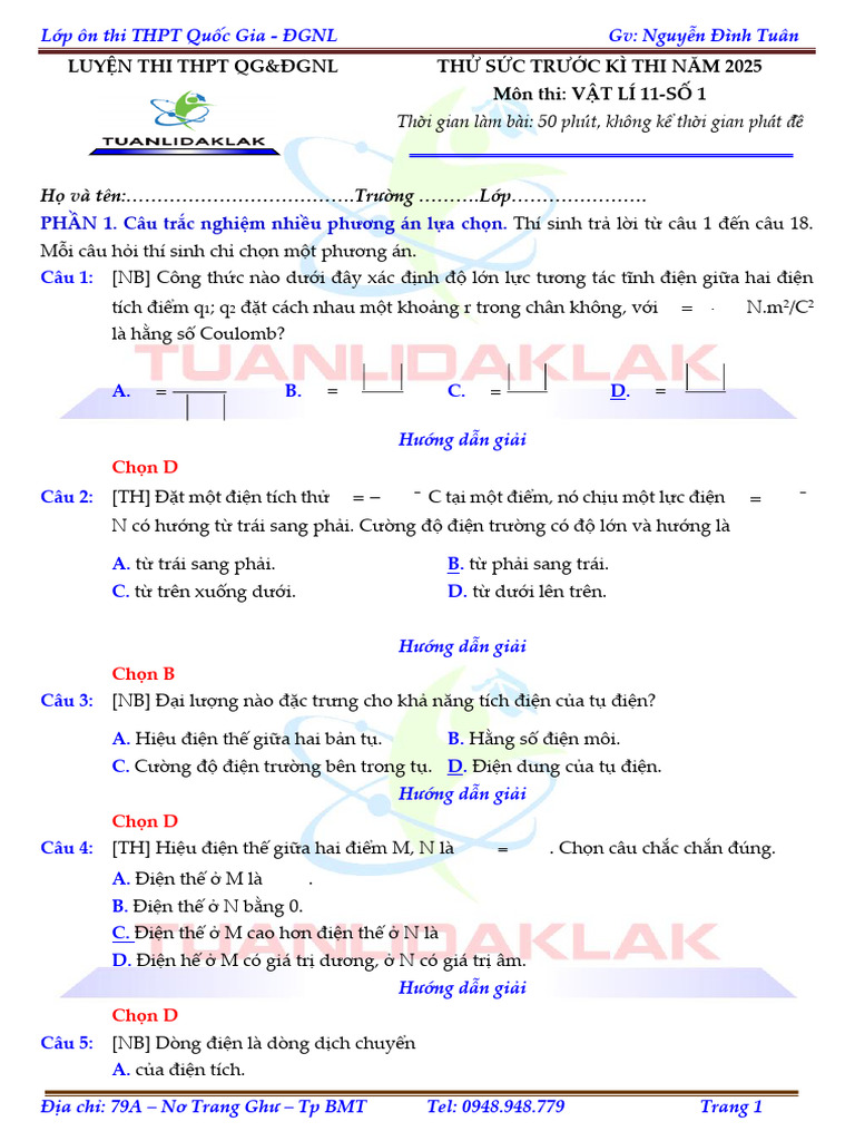 ĐỀ SỐ 1 2025 CK2 GIẢI | PDF