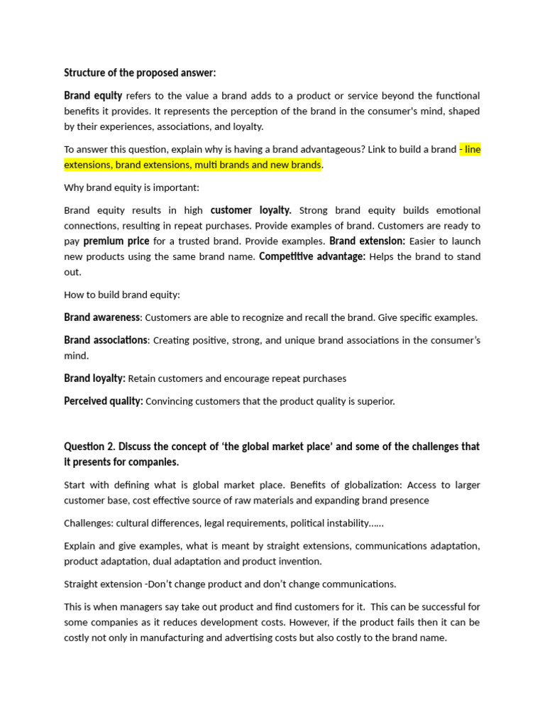 Structure of The Proposed Answer | PDF | Brand | Strategic Management