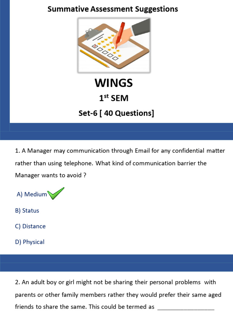 WINGS 1st SEM Summative Assessment-Set-6 | PDF | Communication | Jargon