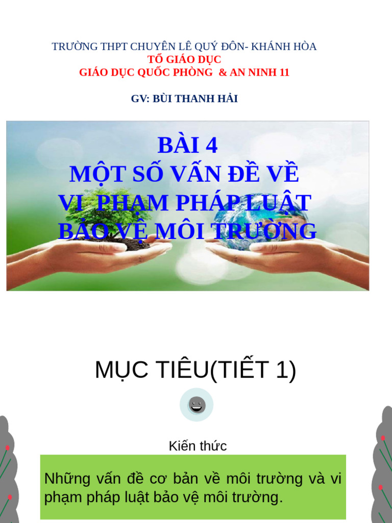 Giao Duc Quoc Phong An Ninh 11 Bai 4 Moi Mot So Vi Pham PL Ve Moi Truong | PDF