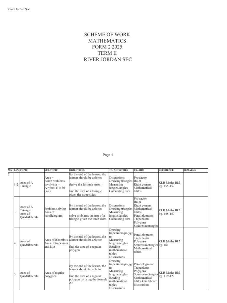 Mathematics Form 2 Term-II | PDF | Area | Quadratic Equation