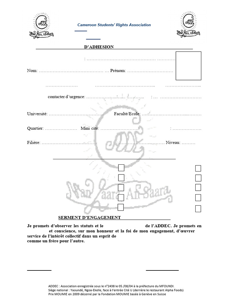 Demande d'adhésion à l'ADDEC | PDF