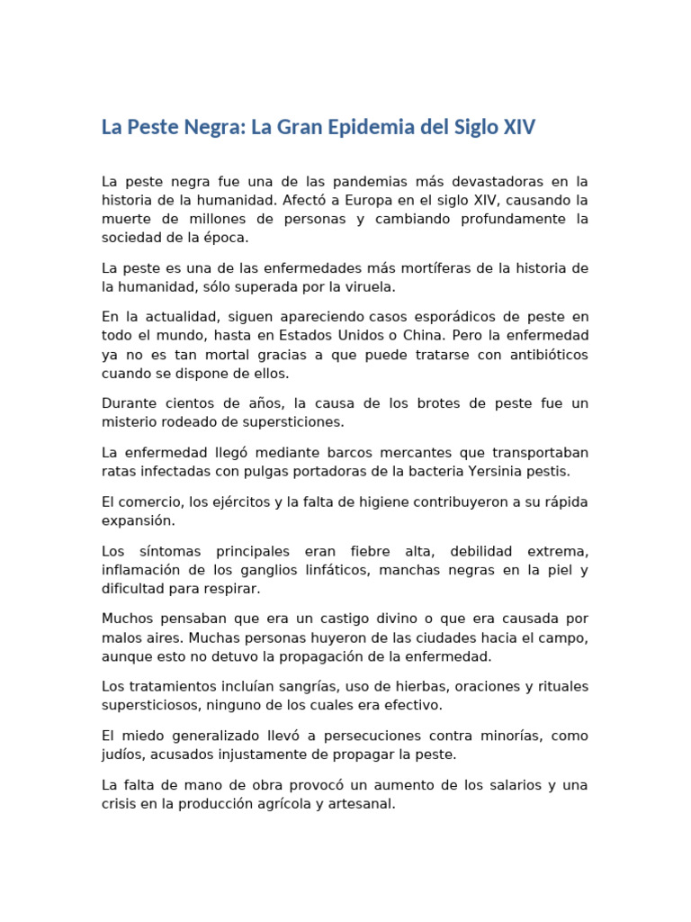 La Peste Negra: Epidemia del Siglo XIV | PDF | Muerte negra | Peste ...