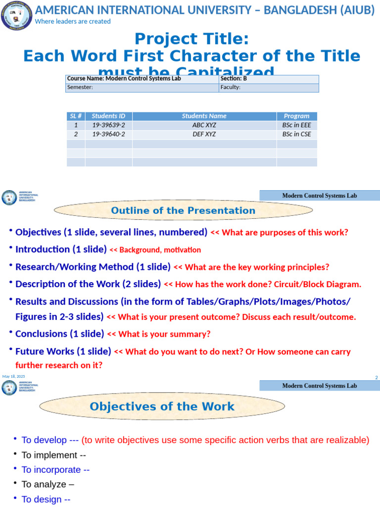 Demonstration Slide Template - Project - MCS LAB | PDF