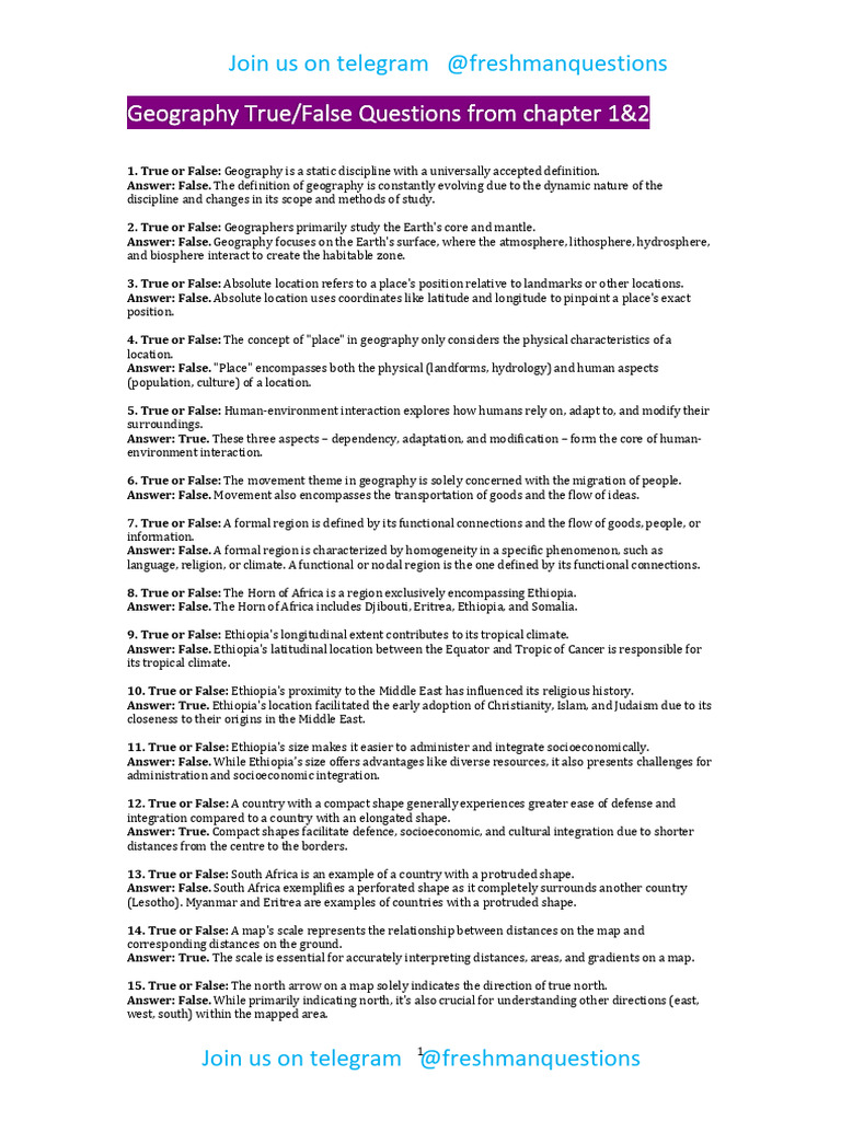 @freshmanquestions Geography (1&2) | PDF | Geography | Geology