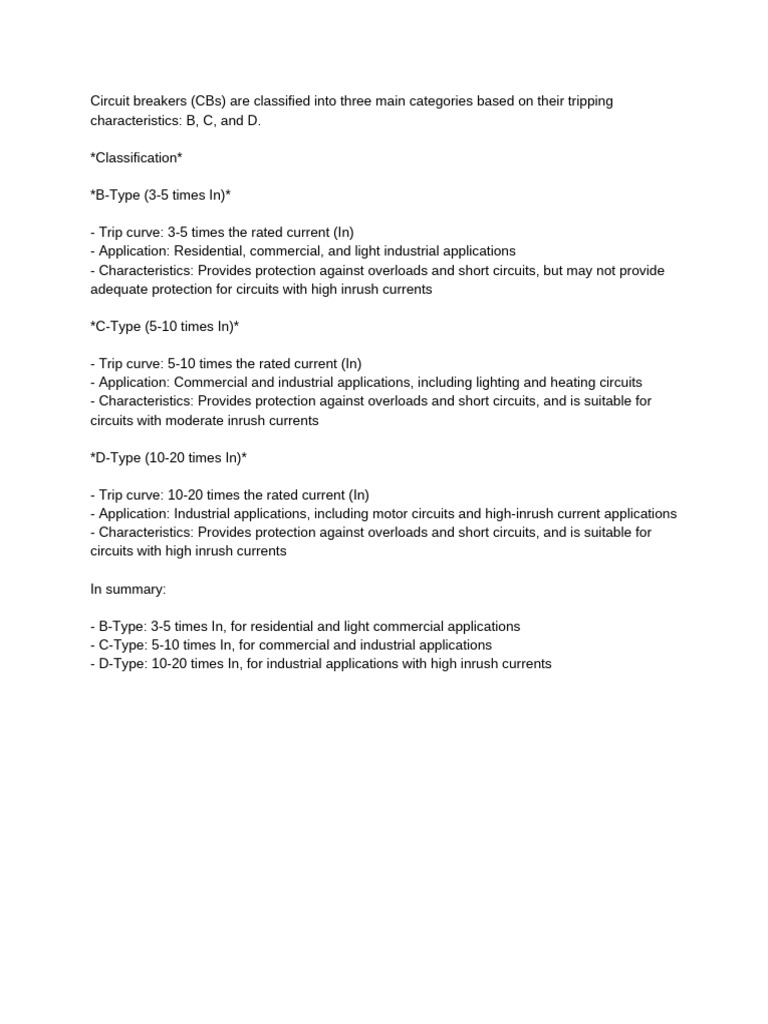 Circuit Breakers (CBS) Are Classified Into Three Main Categories Based ...