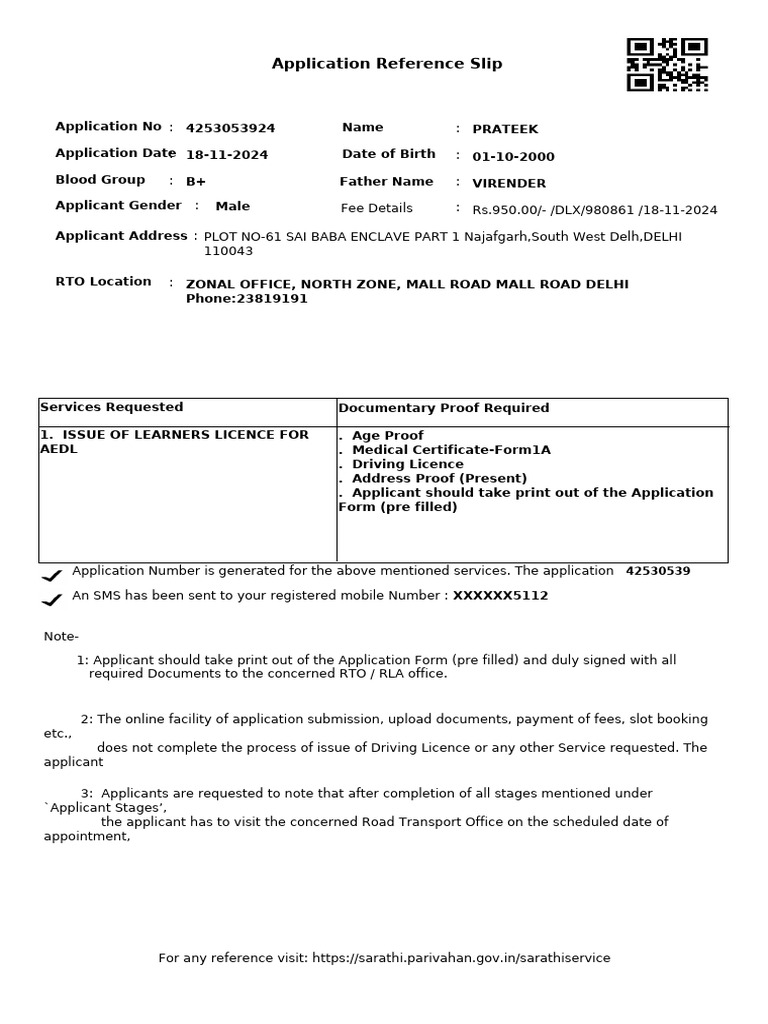 Driving Licence Application Reference Slip | PDF