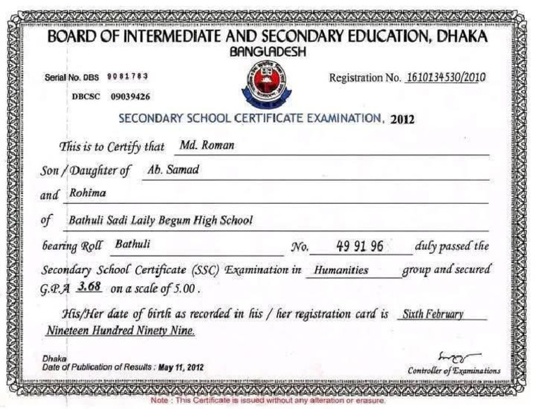 Secondary School Certificate | PDF