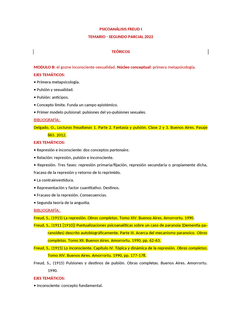 TEMARIO Segundo Parcial 2022 | PDF | Psicoanálisis | Libido