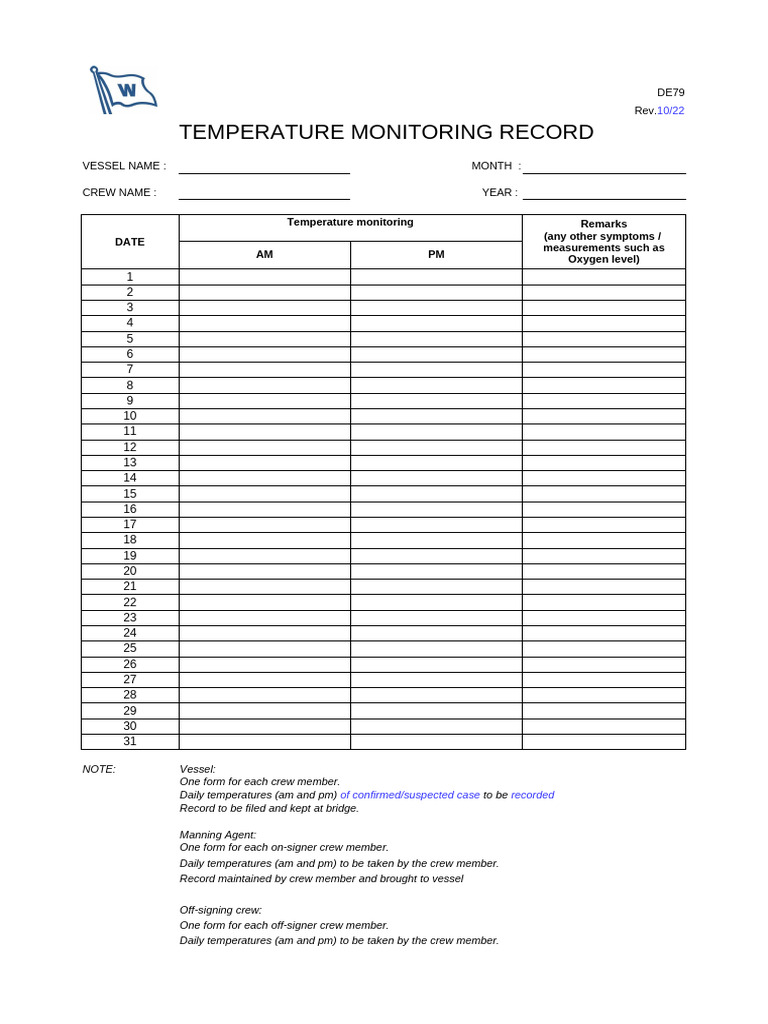 DE79 Temperature Monitoring Record - 211022 | PDF