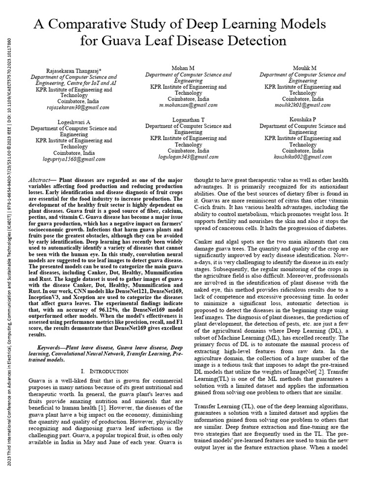 A Comparative Study of Deep Learning Models For Guava Leaf Disease ...
