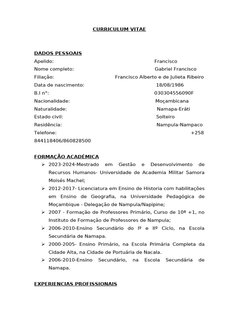 Curriculum Vitae-Gabriel 115906 | PDF | Ensino médio | Pedagogia