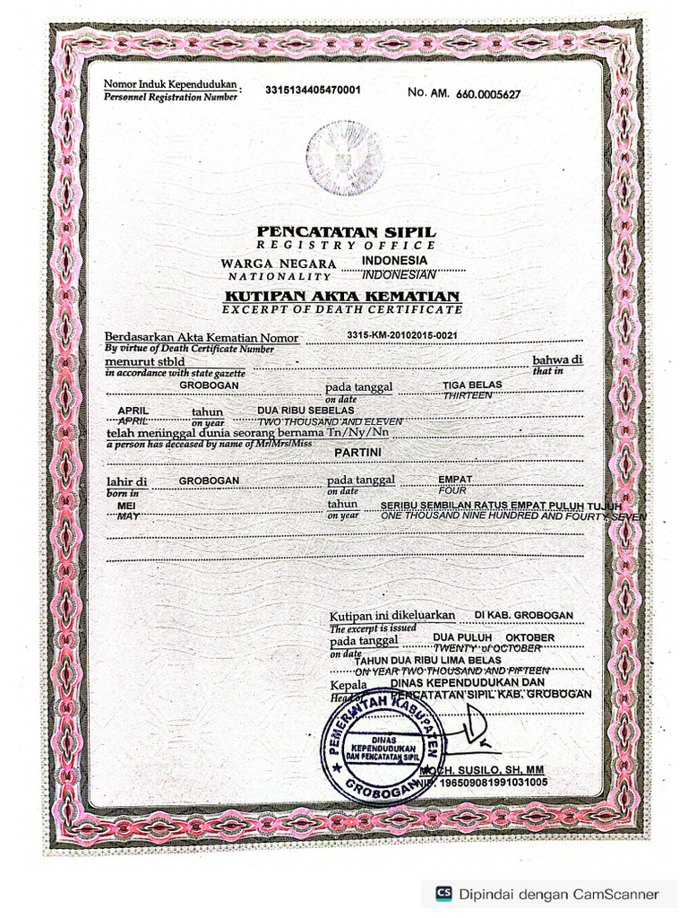 Akta Kematian Partini | PDF