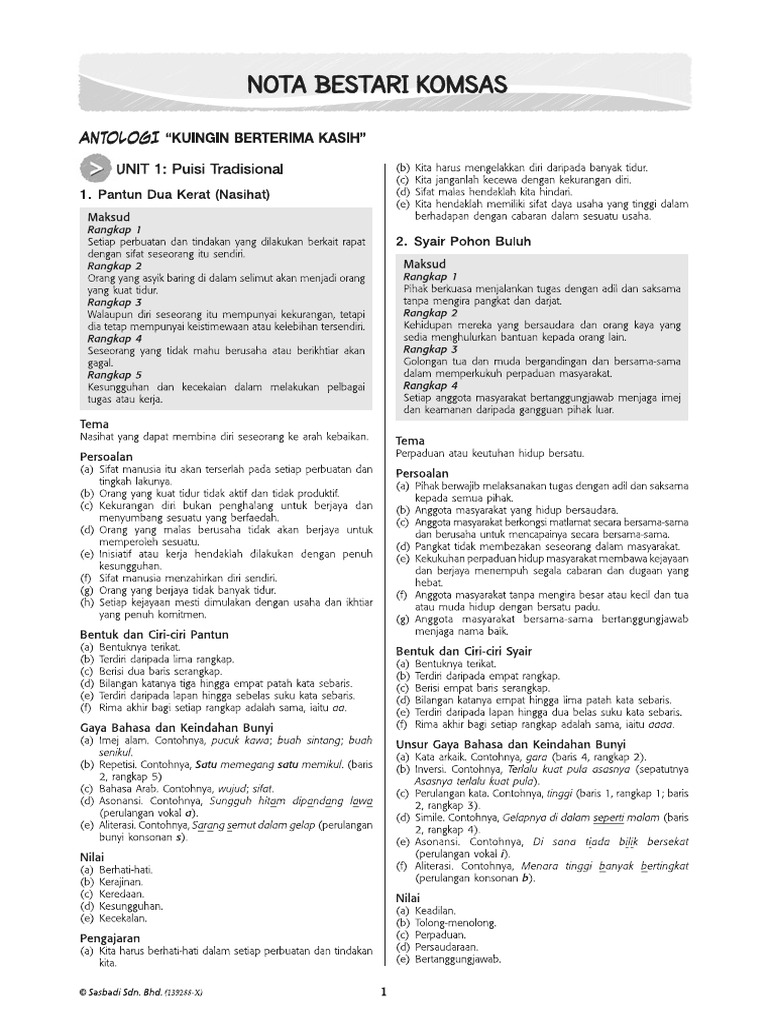 nota bestari komsas | PDF