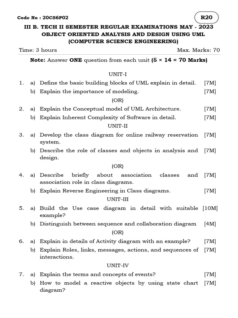 Cse - Set2 - 20cs6p02 - Object Oriented Analysis and Design Using Uml | PDF | Unified Modeling ...