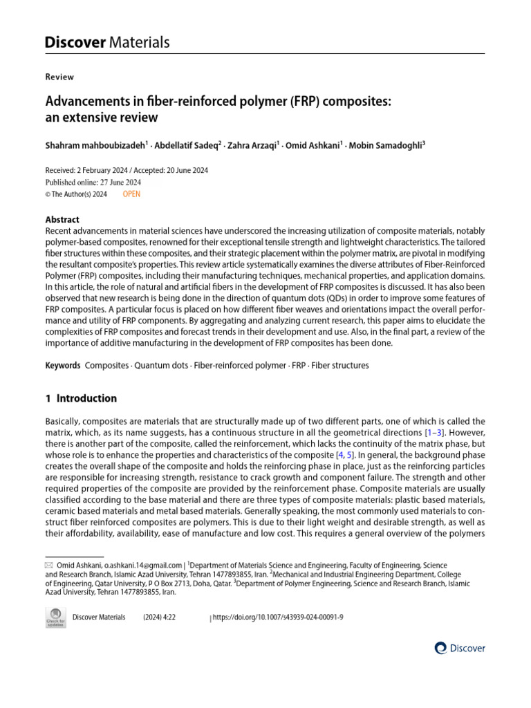 Advancements in Fiber Reinforced Polymer (FRP) Composites: An Extensive ...