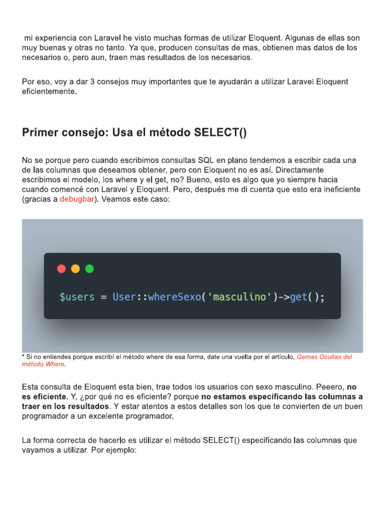 Laravel Eloquent Consejos | PDF