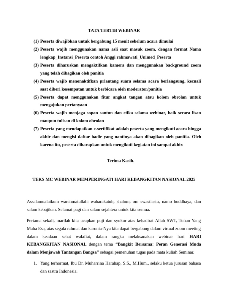 TATA TERTIB WEBINAR Dan TEKS MC | PDF