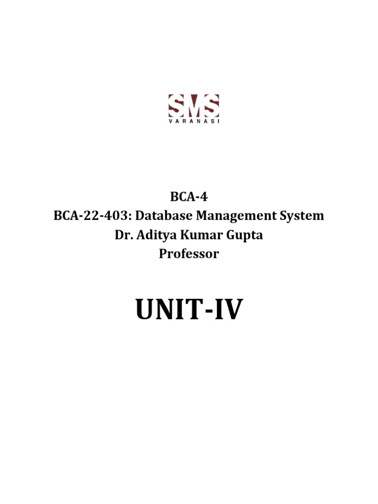 UNIT-4-Database Management System-BCA-22-403 | PDF | Database Transaction | Databases