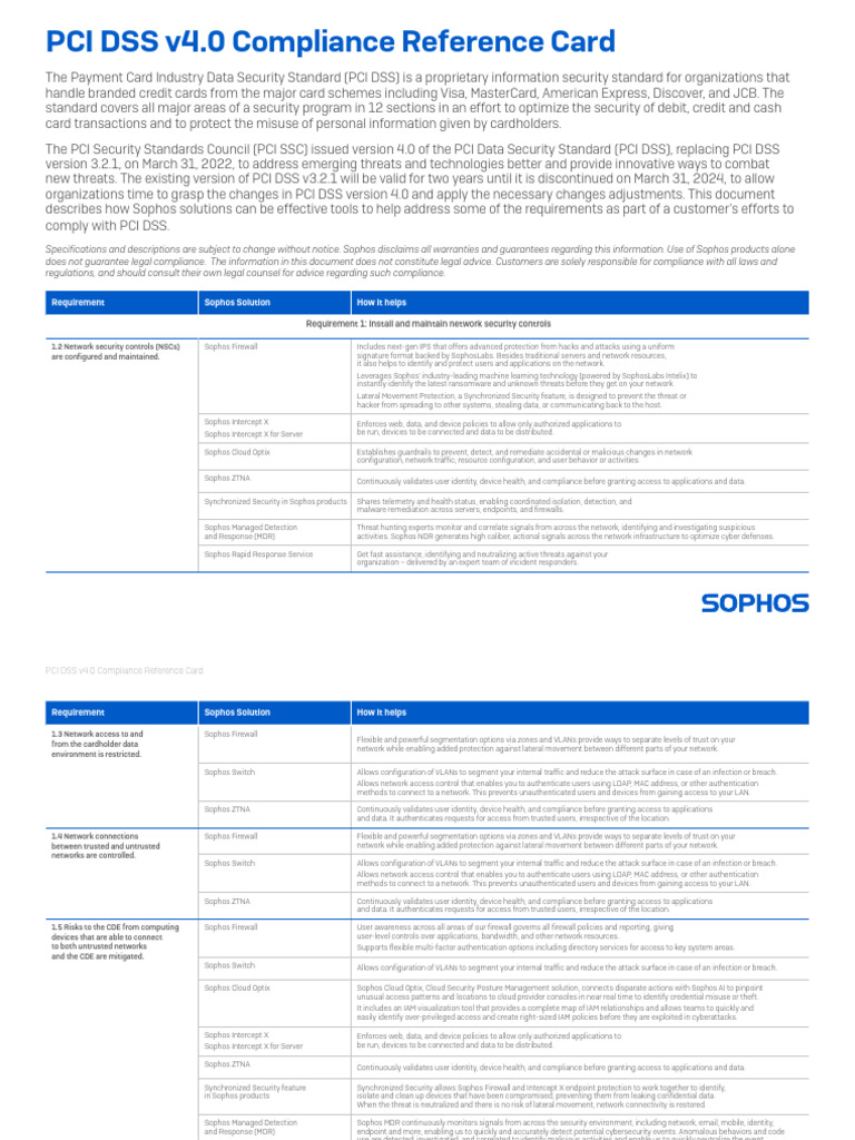PCI DSS v4.0 Compliance with Sophos Solutions | PDF | Security ...