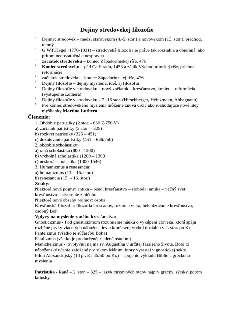 Dejiny stredovekej filozofie poznámky2 | PDF