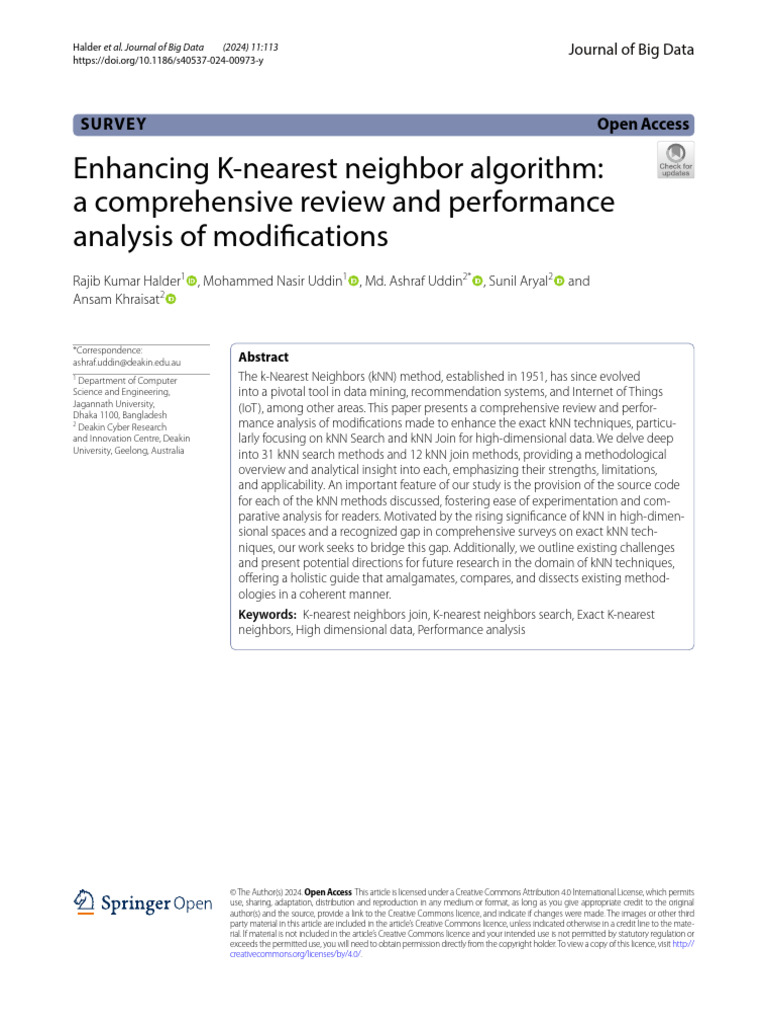 Enhancing K-Nearest Neighbor Algorithm: A Comprehensive Review and ...