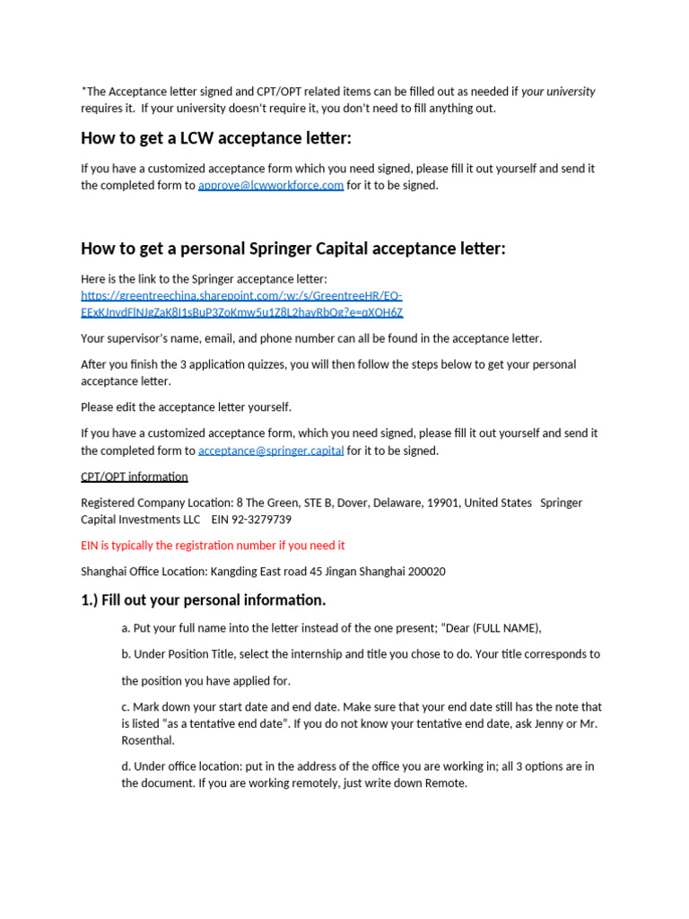Acceptance Letter, OPT and CPT Process | PDF | Computing | Software