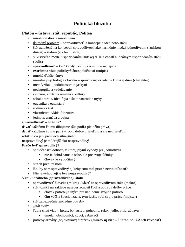 Politická Filozofia Poznámky | PDF