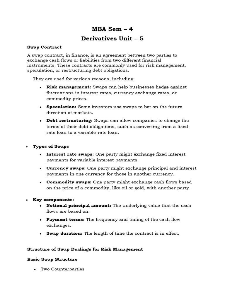 MBA Sem4 Derivatives Unit5 | PDF | Swap (Finance) | Credit Default Swap