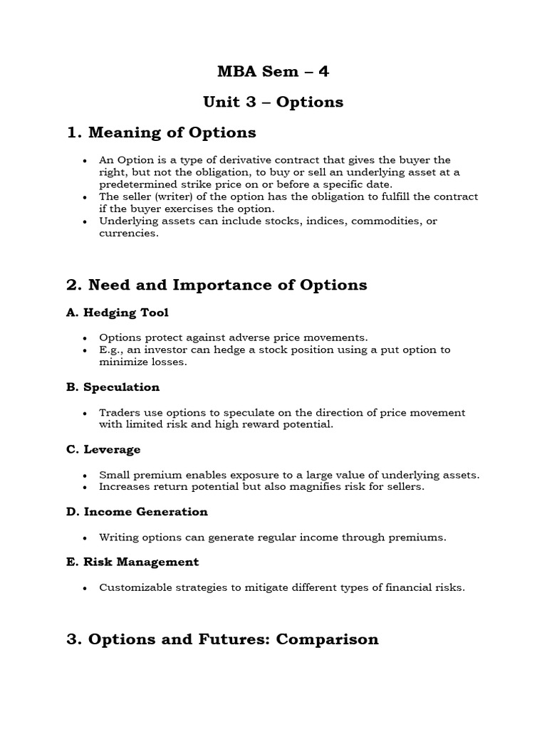 MBA Sem4 Derivative Unit3 | PDF | Put Option | Option (Finance)