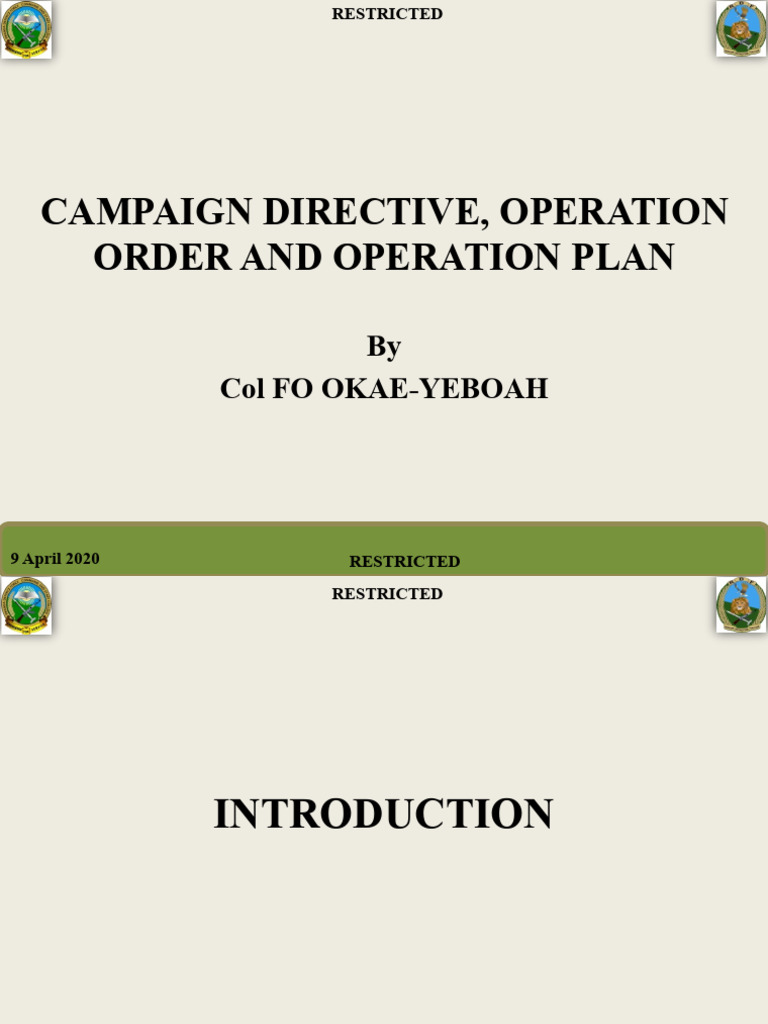 Directive, Oplan and Opord | PDF | Intelligence, Surveillance, Target ...