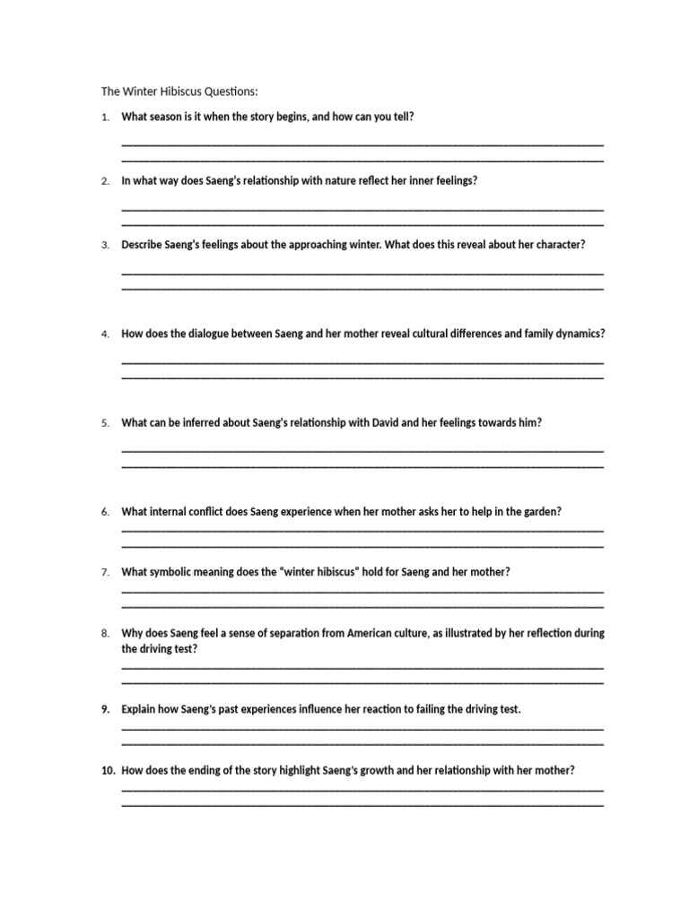 The Winter Hibiscus Review Questions | PDF