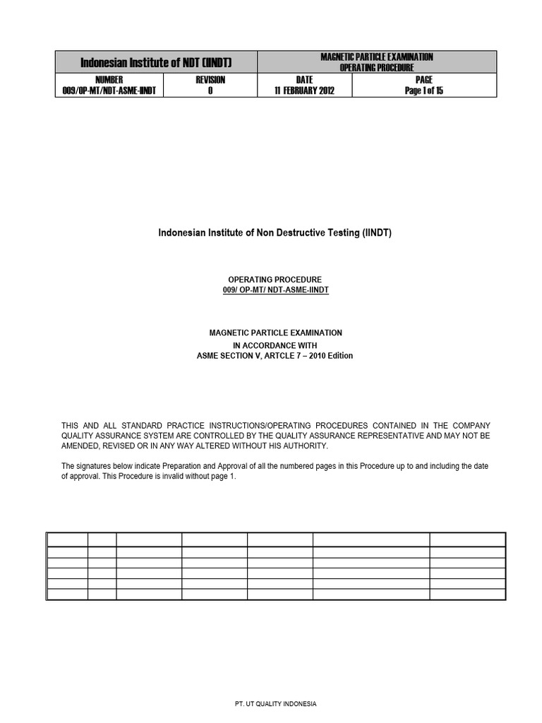 009 Op-Mt Ndt-Asme-iindt - Rev 0 | PDF | Nondestructive Testing | Welding