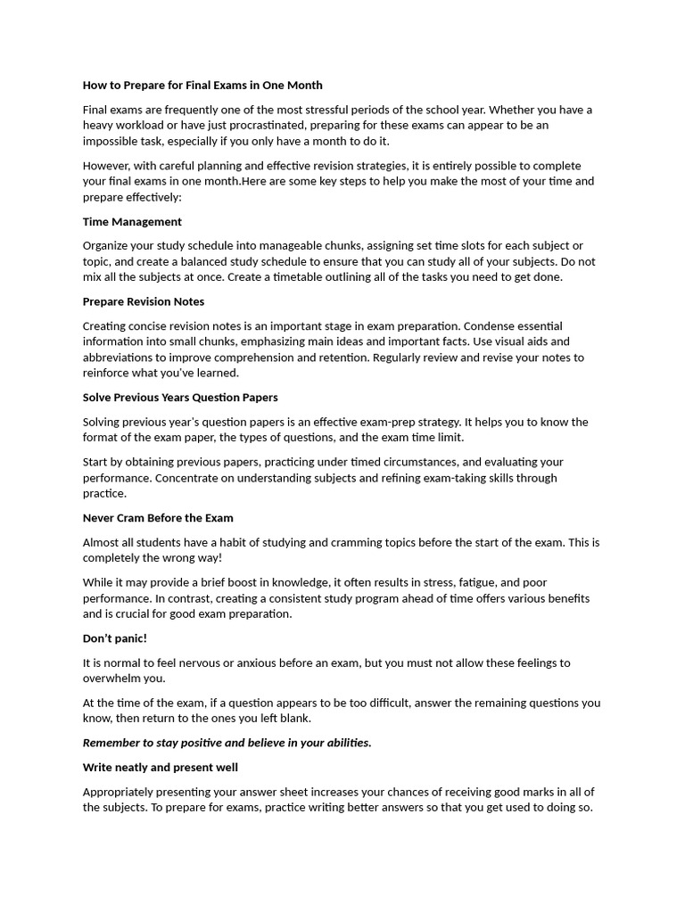 How To Prepare For Final Exams in One Month | PDF | Memory | Behavior Modification