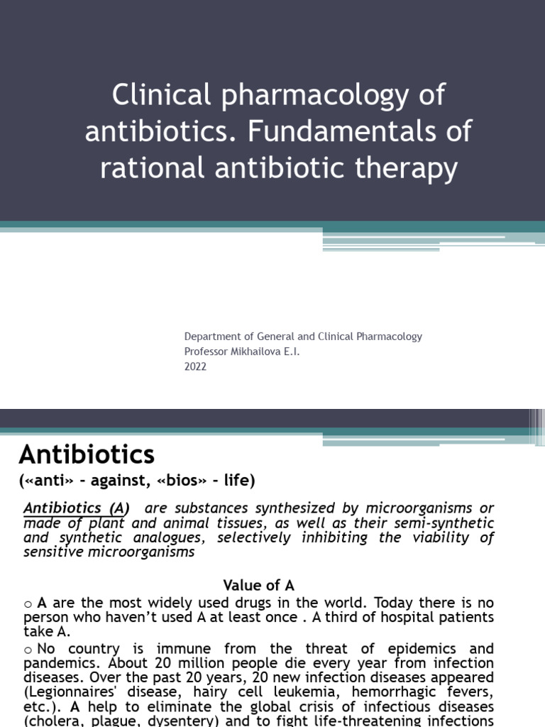 Lecture 3. Clinical pharmacology of antibiotics. Fundamentals of ...