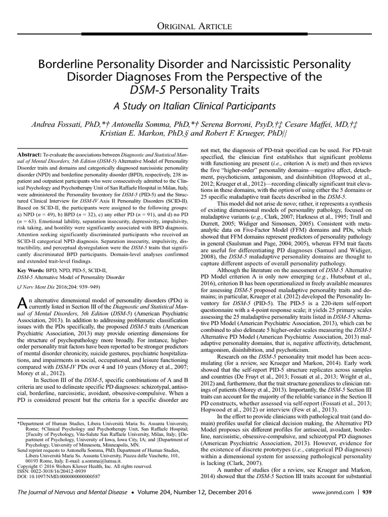 Borderline Personality Disorder and Narcissistic Personality Disorder ...