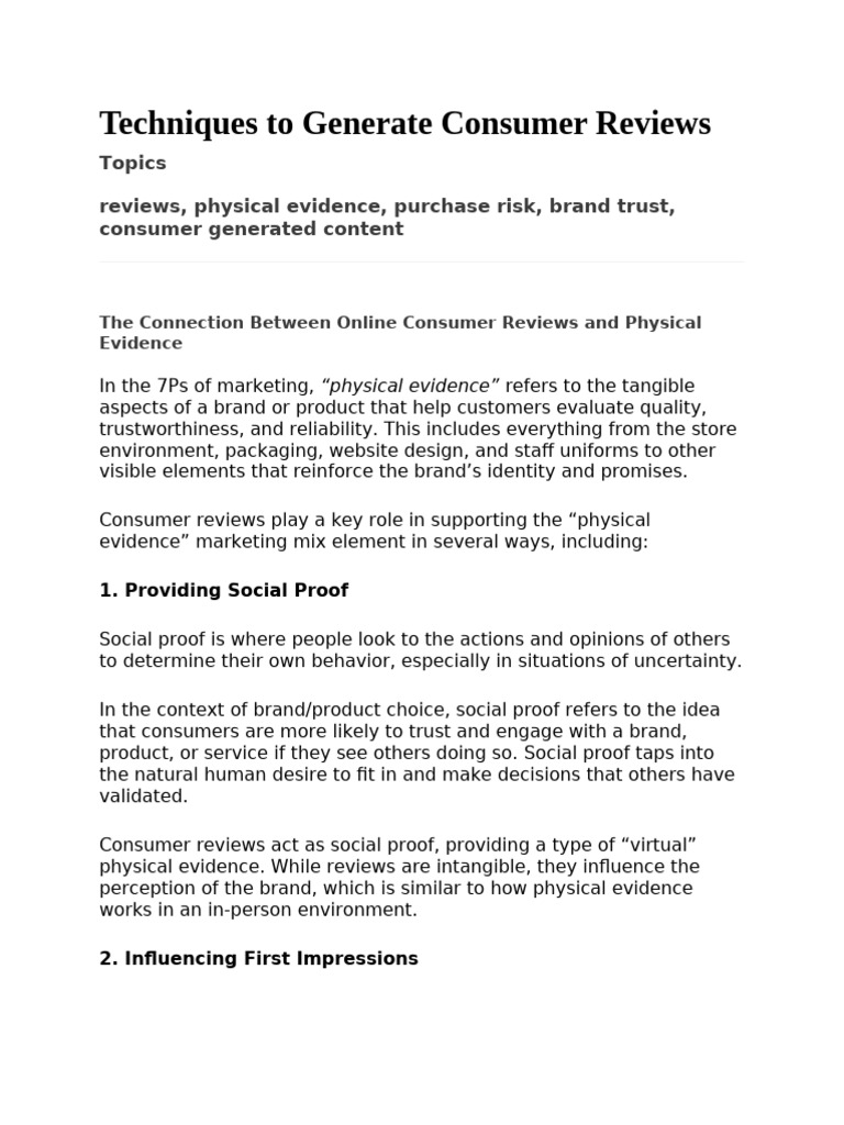 Techniques for Generating Consumer Reviews | PDF | Brand | Human ...